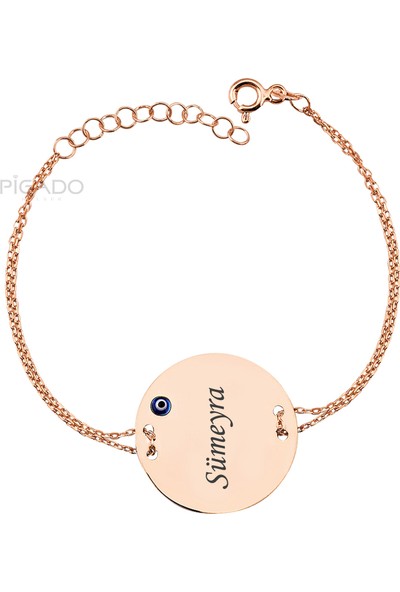 Pigado İsim Yazılı Kişiye Özel Gümüş Nazar Boncuklu Plaka Bileklik Rose