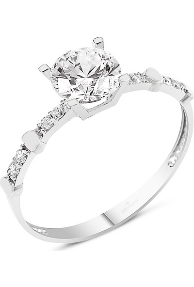 Altınsepeti Beyaz Altın Yanları Taşlı Tektaş Yüzük AS8Y37R1