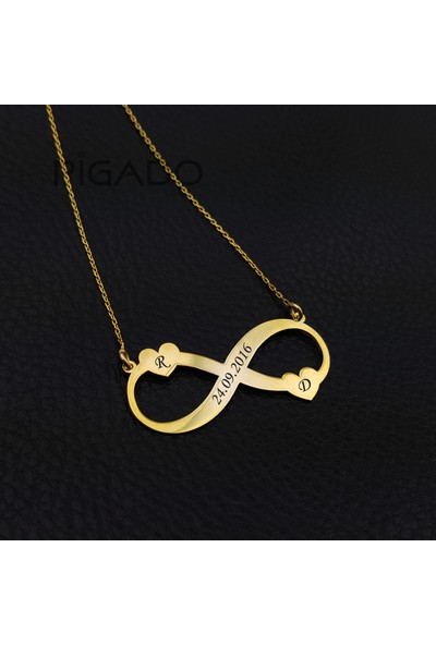 Pigado İsme Kişiye Özel 925 Ayar Gümüş Tarih Yazılı Sonsuzluk Kolye