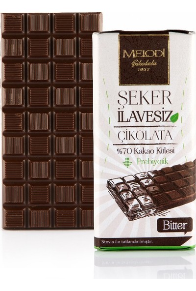 Melodi Çikolata Şeker Ilavesiz Prebiyotik (%70'lik) Bitter Çikolata 65 gr