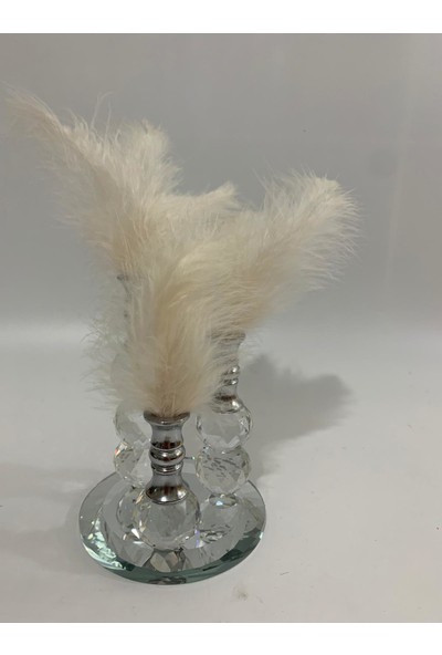 By Arı Ev Dekorasyon Beyaz Tüylü Kristal Tüylük Gümüş