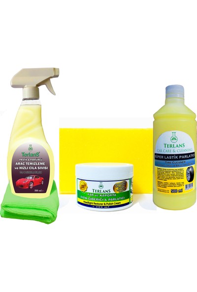 Terlans Hızlı Cila Quick Wax Far Kaporta Parlatıcı Lastik Parlatıcı Jel 3 Lü Set + Mikrofiber Bez ve Uygulama Süngeri Terlans Hızlı Cila Quick Wax Far Kaporta Parlatıcı Lastik Parlatıcı Jel 3 Lü Set + Mikrofiber Bez ve Uygulama Süngeri