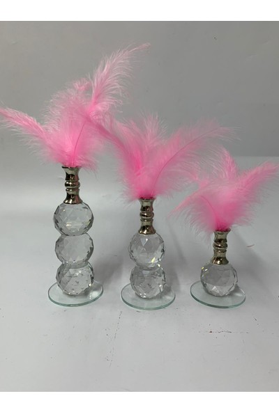 By Ari Üç Adet Pembe Tüylü Kristal Gümüş By Ari Üç Adet Pembe Tüylü Kristal Gümüş