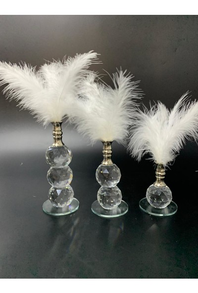 By Ari Üç Adet Beyaz Tüylü Kristal Gümüş By Ari Üç Adet Beyaz Tüylü Kristal Gümüş