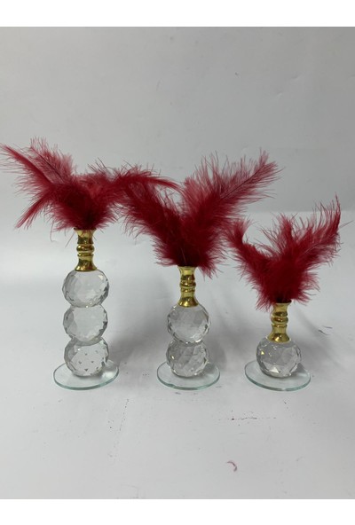 By Ari Üç Adet Bordo Tüylü Kristal Gold By Ari Üç Adet Bordo Tüylü Kristal Gold