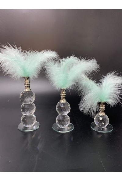 By Ari Üç Adet Mint Yeşil Tüylü Kristal Gümüş By Ari Üç Adet Mint Yeşil Tüylü Kristal Gümüş