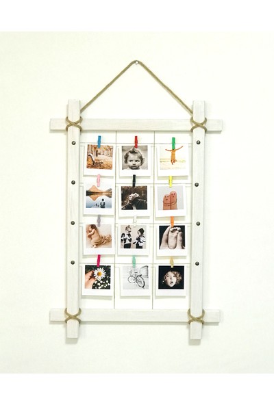 Ahşap Sanat Ahşap Dekoratif 12 Mandallı İpli Fotoğraf Çerçevesi Beyaz 50 x 70 cm Ahşap Sanat Ahşap Dekoratif 12 Mandallı İpli Fotoğraf Çerçevesi Beyaz 50 x 70 cm