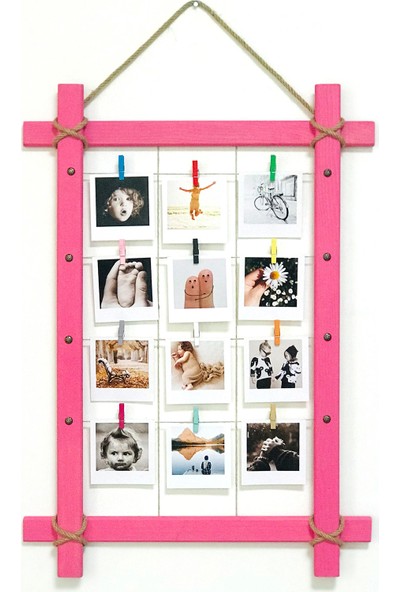 Ahşap Sanat Ahşap Dekoratif 12 Mandallı İpli Fotoğraf Çerçevesi Pembe 50 x 70 cm Ahşap Sanat Ahşap Dekoratif 12 Mandallı İpli Fotoğraf Çerçevesi Pembe 50 x 70 cm