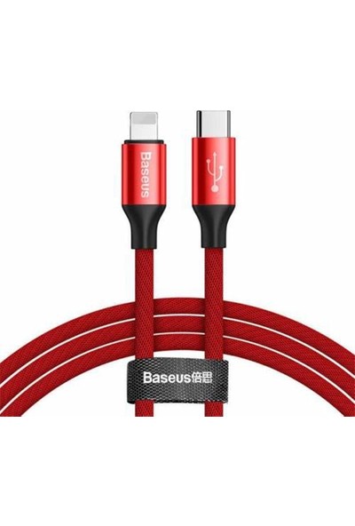 Baseus CATLYW-C09 Type-C ve Lightning Data ve Şarj Kablosu 1 mt - Kırmızı