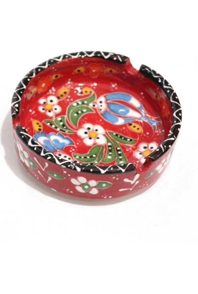 İlbay Çini Takı 12 cm Kütahya Otantik Kırmızı Renkli Çini Küllük
