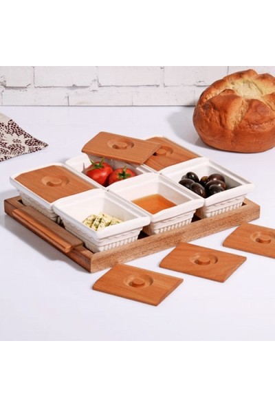 Minik Home Acr Lüx Bamboo Kapaklı Tepsili 6'lı Kahvaltılık Seti