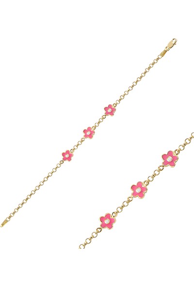 Ejoya Pembe Çiçekli Altın Künye 83582