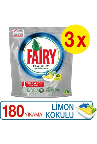 Fairy Platinum 60 x 3 Yıkama Bulaşık Makinesi Deterjanı Kapsülü Limon Kokulu Fairy Platinum 60 x 3 Yıkama Bulaşık Makinesi Deterjanı Kapsülü Limon Kokulu