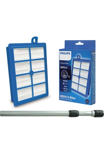 Philips Uyumlu Teleskopik Çelik Süpürge Borusu + Hepa 13 Filtre Seti