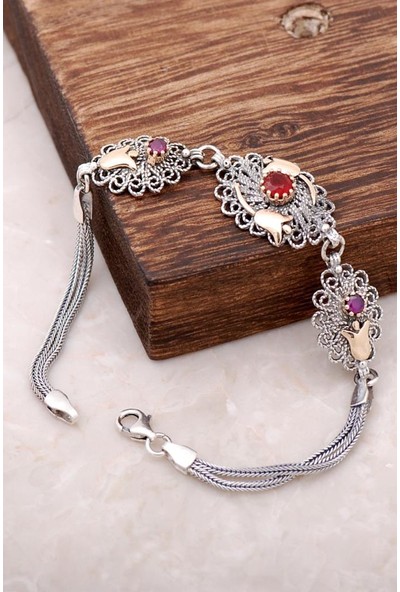 Sümer Telkari Laleli Telkari İşlemeli Gümüş Tasarım Bileklik 2945