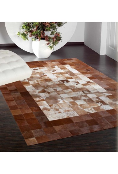 Tappeto Nostalji Deri Halı Kahve Beyaz 80 x 150 cm