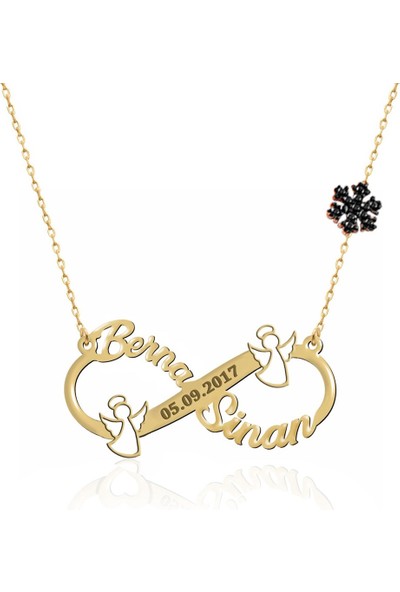 Nayino Takı Kişiye Özel Siyah Kar Taneli Sonsuzluk Gümüş Melek Kolyesi Nayino Takı Kişiye Özel Siyah Kar Taneli Sonsuzluk Gümüş Melek Kolyesi