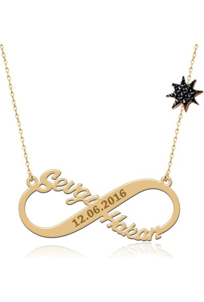 Nayino Takı Kişiye Özel Siyah Güneşli Sonsuzluk Gümüş Kolye