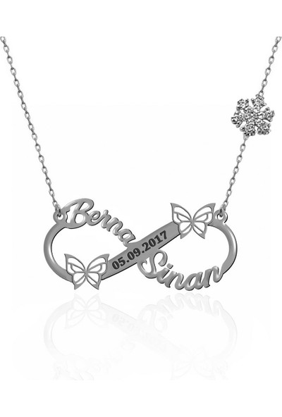 Nayino Takı Kişiye Özel Kar Taneli Sonsuzluk Beyaz Gümüş Kelebek Kolyesi Nayino Takı Kişiye Özel Kar Taneli Sonsuzluk Beyaz Gümüş Kelebek Kolyesi