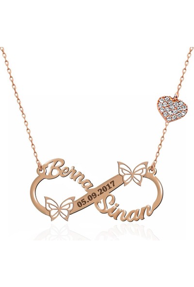 Nayino Takı Kişiye Özel Kalpli Sonsuzluk Rose Gümüş Kelebek Kolyesi Nayino Takı Kişiye Özel Kalpli Sonsuzluk Rose Gümüş Kelebek Kolyesi