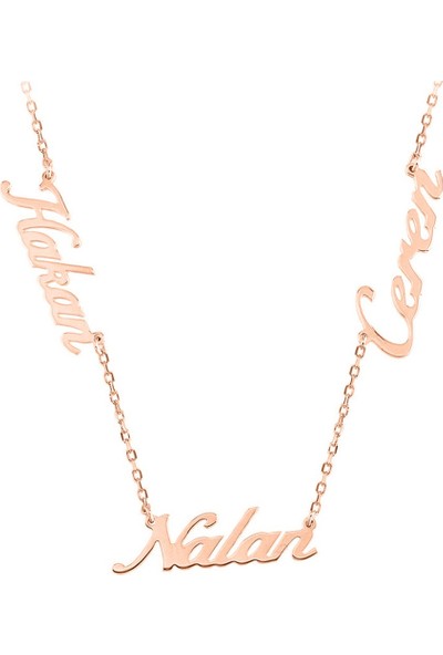 Nayino Takı Kişiye Özel Üç Isimli Gümüş Kolye