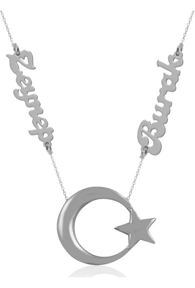 Nayino Takı Kişiye Özel Isimli Ay Yıldız Gümüş Kolye
