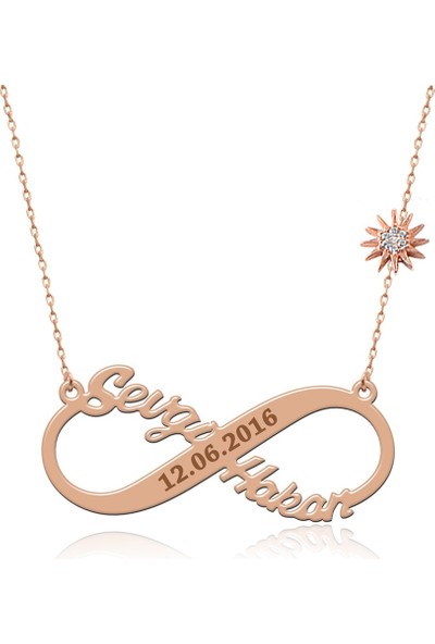 Nayino Takı Kişiye Özel Güneşli Sonsuzluk Rose Gümüş Kolye