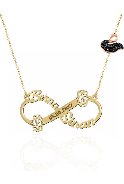 Nayino Takı Kişiye Özel Siyah Kuğulu Sonsuzluk Gümüş Fatmanın Eli Kolyesi