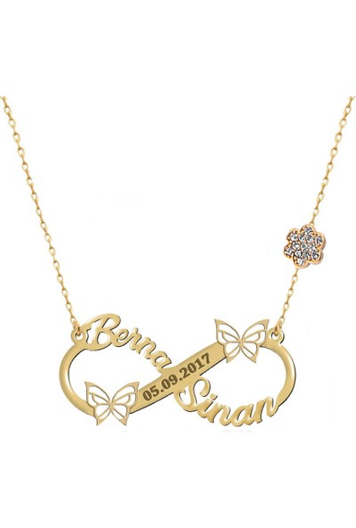 Nayino Takı Kişiye Özel Yoncalı Sonsuzluk Gümüş Kelebek Kolyesi