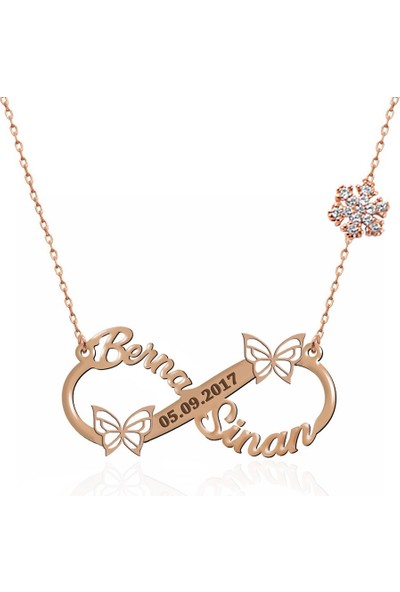 Nayino Takı Kişiye Özel Kar Taneli Sonsuzluk Rose Gümüş Kelebek Kolyesi Nayino Takı Kişiye Özel Kar Taneli Sonsuzluk Rose Gümüş Kelebek Kolyesi