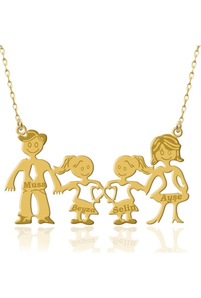 Nayino Takı Kişiye Özel Isimli Iki Kız Çocuklu Aile Gümüş Kolyesi