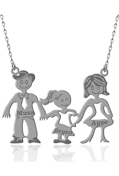 Nayino Takı Kişiye Özel Isimli Kız Çocuklu Aile Beyaz Gümüş Kolyesi