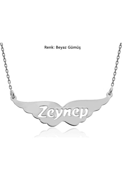 Nayino Takı Kişiye Özel Isimli Melek Kanadı Rose Gümüş Kolye