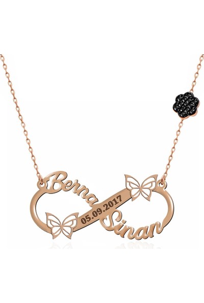 Nayino Takı Kişiye Özel Siyah Yoncalı Sonsuzluk Rose Gümüş Kelebek Kolyesi Nayino Takı Kişiye Özel Siyah Yoncalı Sonsuzluk Rose Gümüş Kelebek Kolyesi