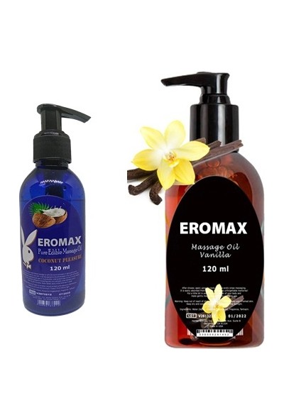 Eromax Vanilya Aromalı Jell + Hindistan Cevizli Yenilebilir Masaj Yağı Seti Eromax Vanilya Aromalı Jell + Hindistan Cevizli Yenilebilir Masaj Yağı Seti
