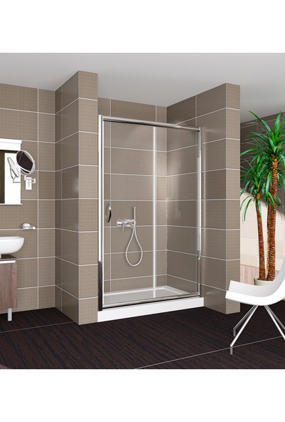 Durul Duşakabin İki Duvar Arası 1 Sabit + 1 Kayar Ön Cephe H:190 cm Duş Teknesiz 118 cm Şeffaf