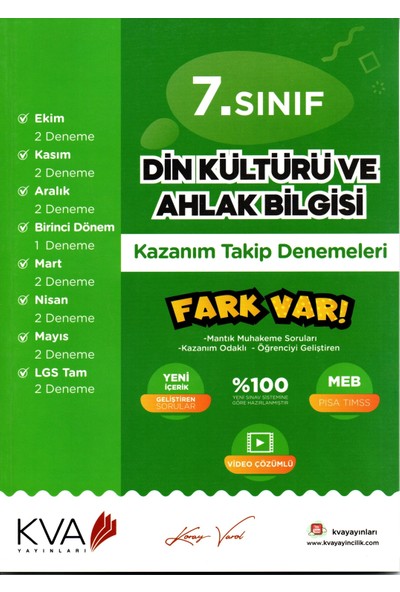 Kva Yayınları 7. Sınıf Din Kültürü Kazanım Takip Denemeleri