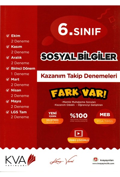 Kva Yayınları 6. Sınıf Sosyal Bilgiler Kazanım Takip Denemeleri