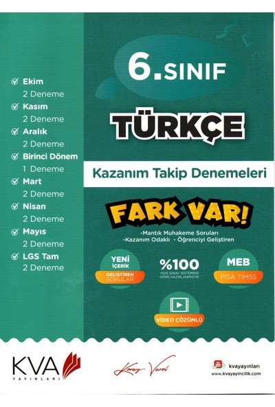 Kva Yayınları 6. Sınıf Türkçe Kazanım Takip Denemeleri
