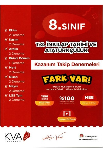 Kva Yayınları 8. Sınıf Inkilap Tarihi ve Atatürkçülük Kazanım Takip Denemeleri