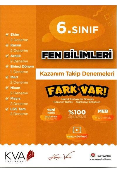 Kva Yayınları 6. Sınıf Fen Bilimleri Kazanım Takip Denemeleri
