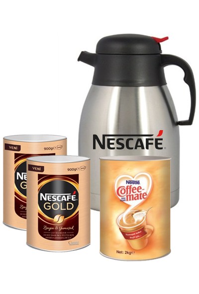 Nescafe Gold 900 gr x 2 Adet + 1 Adet Coffee Mate 2 kg Termos Nescafe Gold 900 gr x 2 Adet + 1 Adet Coffee Mate 2 kg Termos