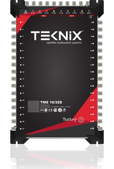 Teknoline Tms 10X32 S 2 Uydu + Dijitürk Uydusu + Karasal Yayın Girişli ve 8 Ayrı Daire Çıkışlı Teknoline Tms 10X32 S 2 Uydu + Dijitürk Uydusu + Karasal Yayın Girişli ve 8 Ayrı Daire Çıkışlı