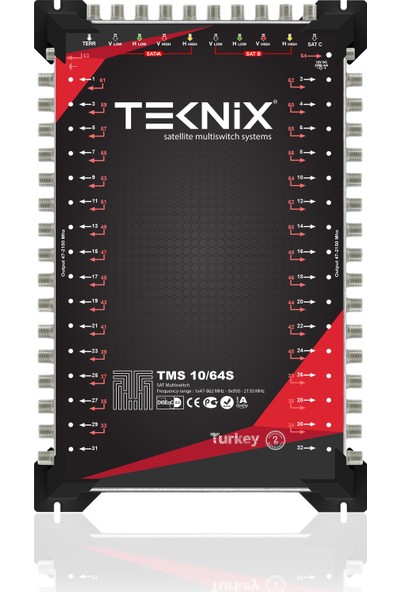 Teknoline Tms 10X64 S 2 Uydu + Dijitürk Uydusu+ Karasal Yayın Girişli ve 64 Ayrı Daire Çıkışlı Teknoline Tms 10X64 S 2 Uydu + Dijitürk Uydusu+ Karasal Yayın Girişli ve 64 Ayrı Daire Çıkışlı