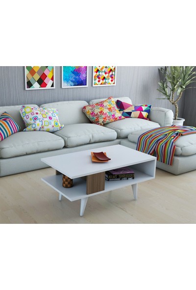 Cantek Damla Orta Sehpa Beyaz-Ceviz