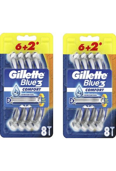 Gillette Blue3 Comfort Kullan-At Tıraş Bıçağı 8'li 2 Adet Gillette Blue3 Comfort Kullan-At Tıraş Bıçağı 8'li 2 Adet