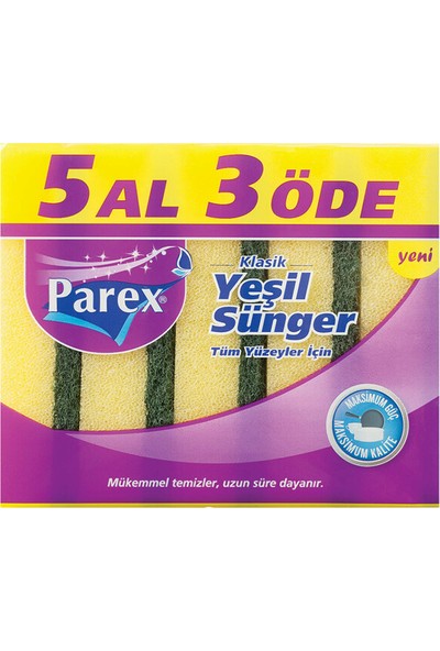 Parex Klasik Yeşil Sünger Düz 5'li
