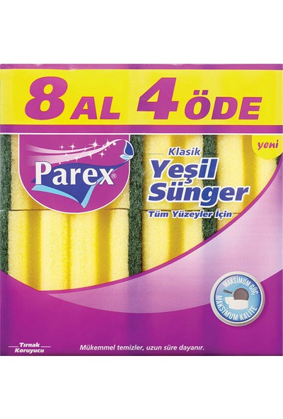 Parex Klasik Yeşil Sünger Oluklu 8 'li
