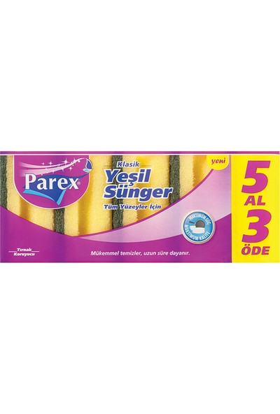 Parex Klasik Yeşil Sünger Oluklu 5'li