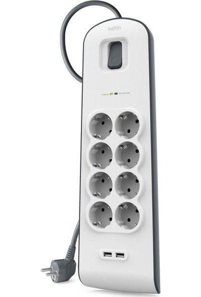 Belkin Akım Korumalı Uzatma Priz 8li 2 x 2.4A USB Girişi - 2 mt